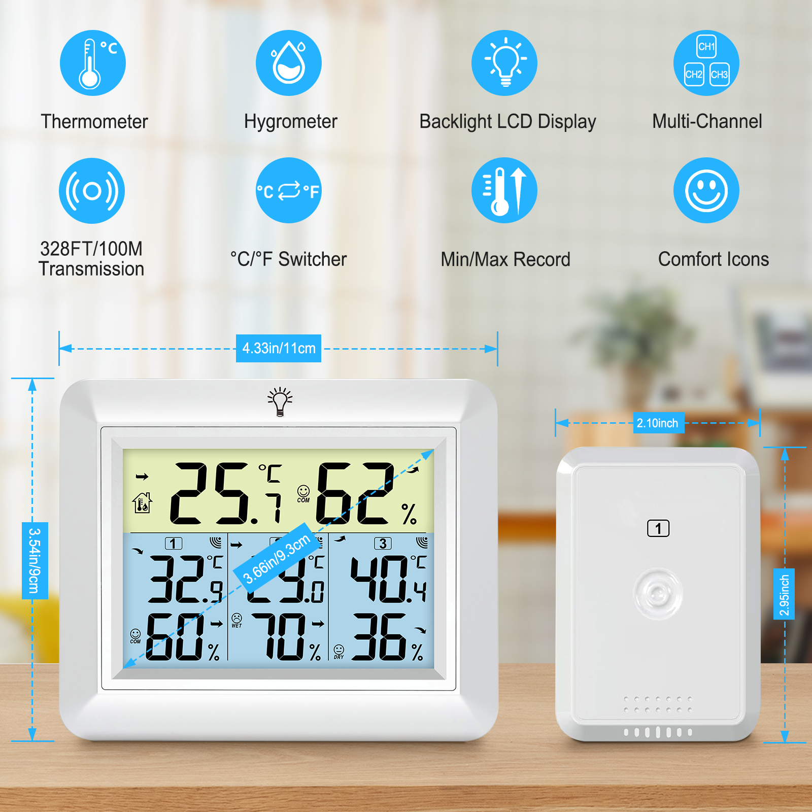 FT-0170 Wireless Thermo-hygrometer with 3 Channels - UCTECH